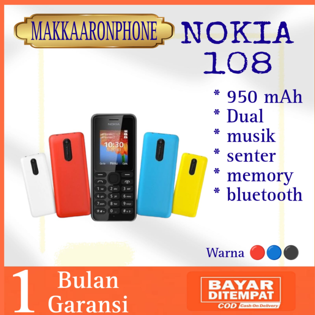 Jual HANDPHONE NOKIA 108 VARIASI WARNA BIRU | Shopee Indonesia