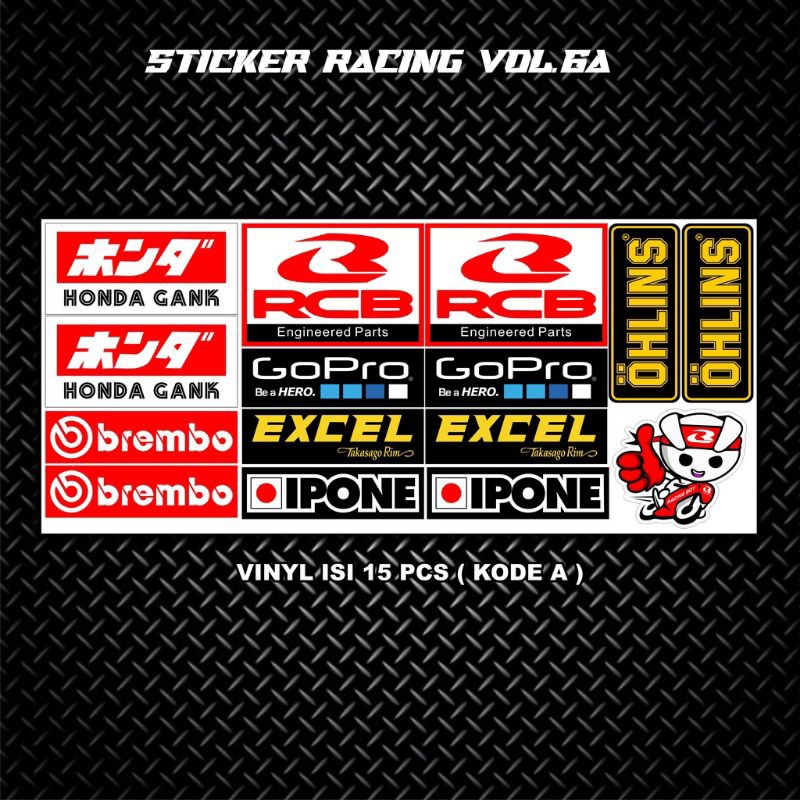 Jual stiker racing, motor, mobil, helm, isi 15 gambar, model 1 lembar ...