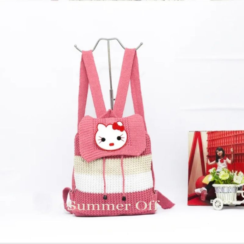 Jual Tas Rajut Ransel Anak Motif Hello Kitty Atas Ukuran 25cm x 30cm ...