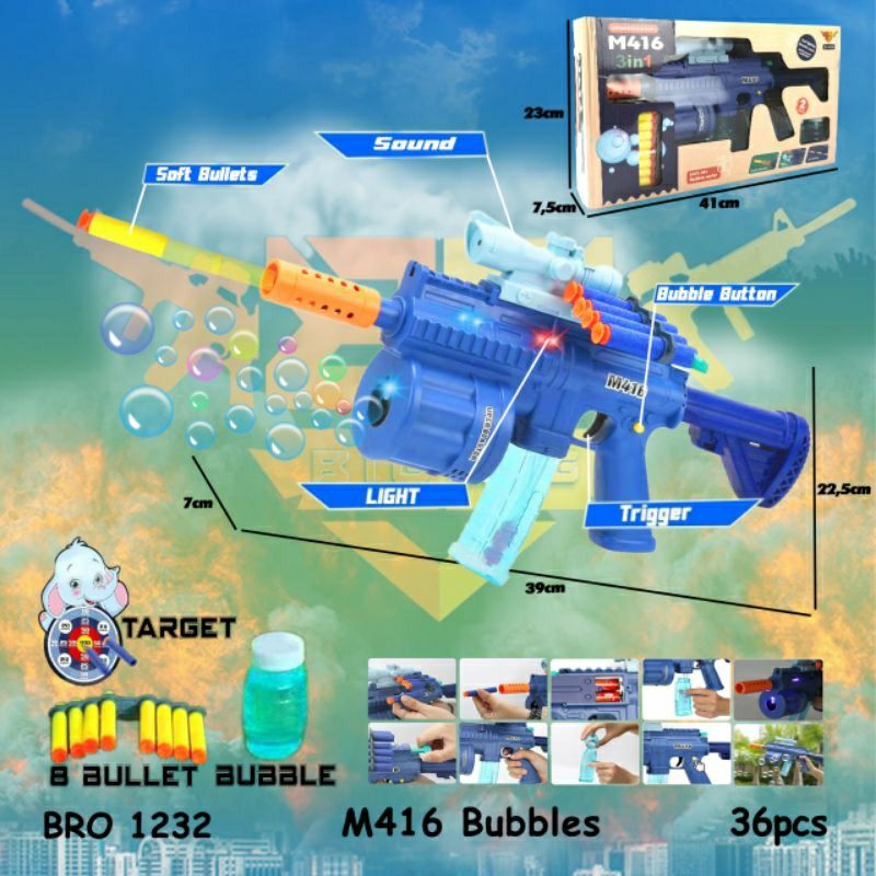 Jual Bro1232 BIRU Pistol Pistolan Peluru Busa Bubble Gun Gelembung Busa ...