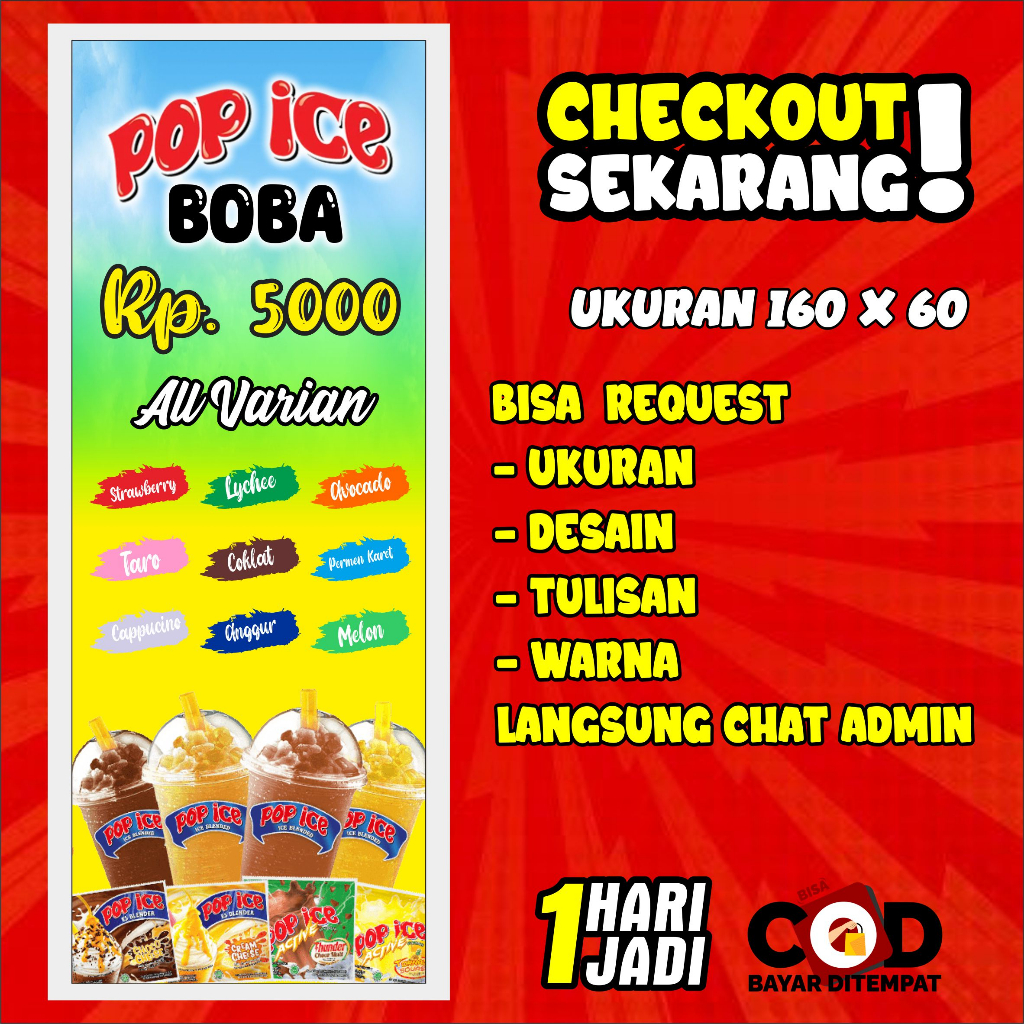 Jual Spanduk/Banner Minuman Pop Es BOba Ukuran 160 x 60 | Shopee Indonesia