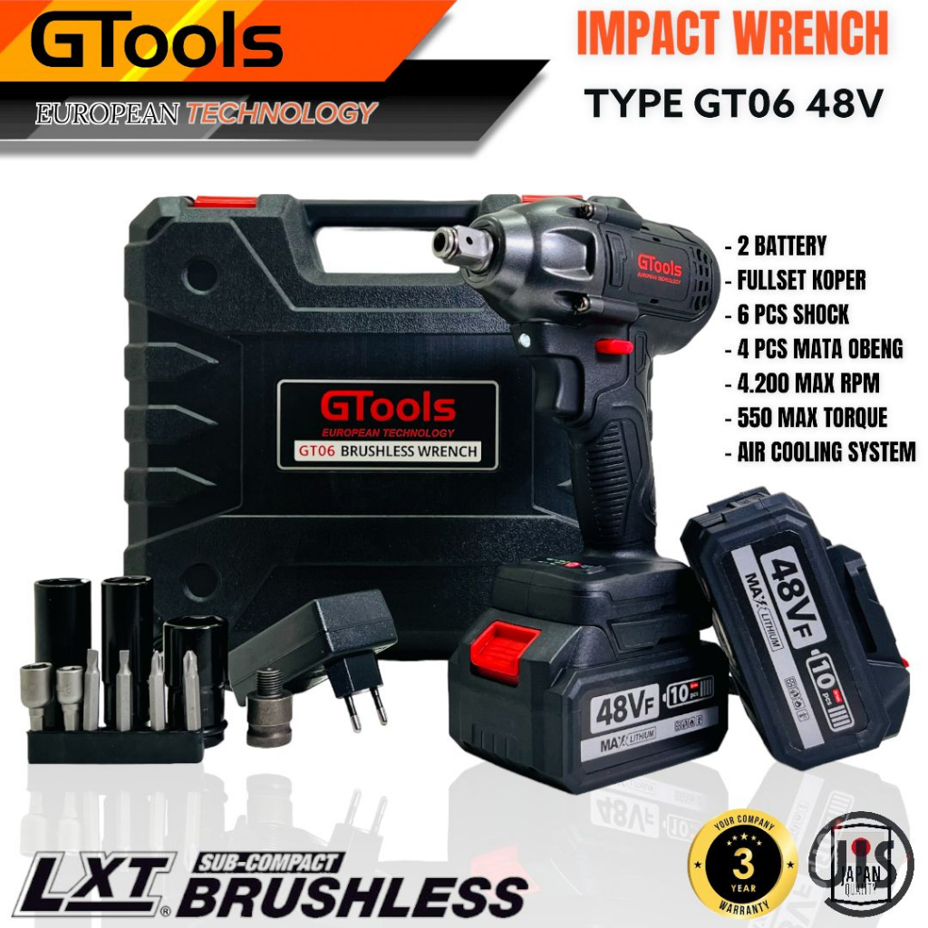 Jual impact wrench GTOOLS EROPA GT06 mesin pembuka baut ban roda truck mobil motor CVT baterai ...