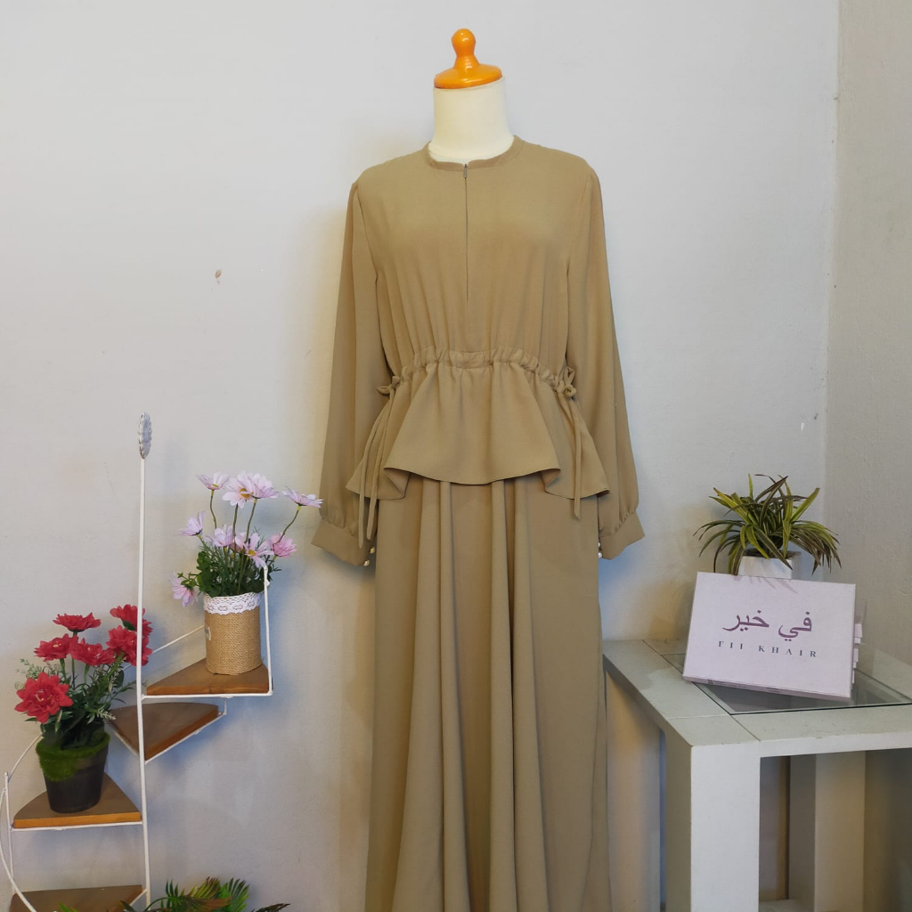 Jual Size L Salma Dress Bahan Mazen Sultan Warna Khaki | Shopee Indonesia