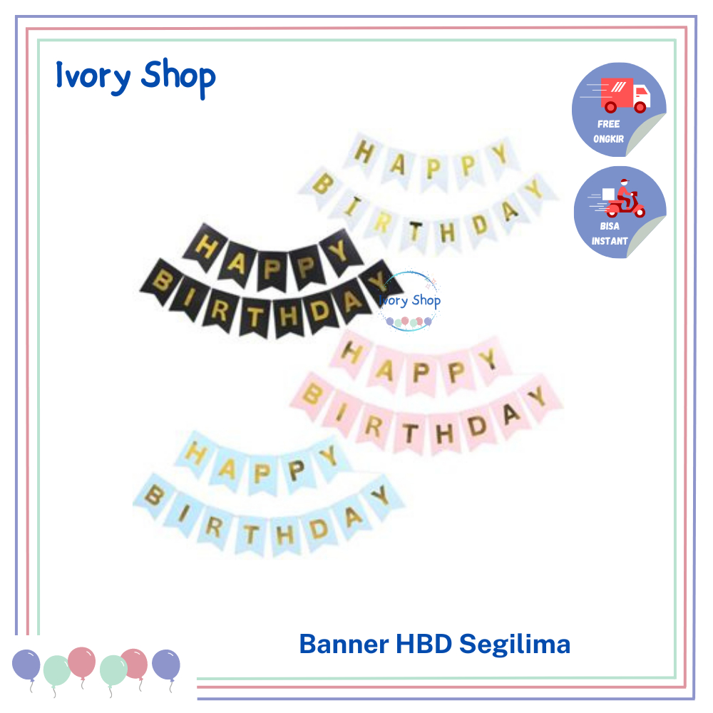 Jual Banner HBD Segi Lima Happy Birthday Bunting Flag Ulang Tahun Biru ...
