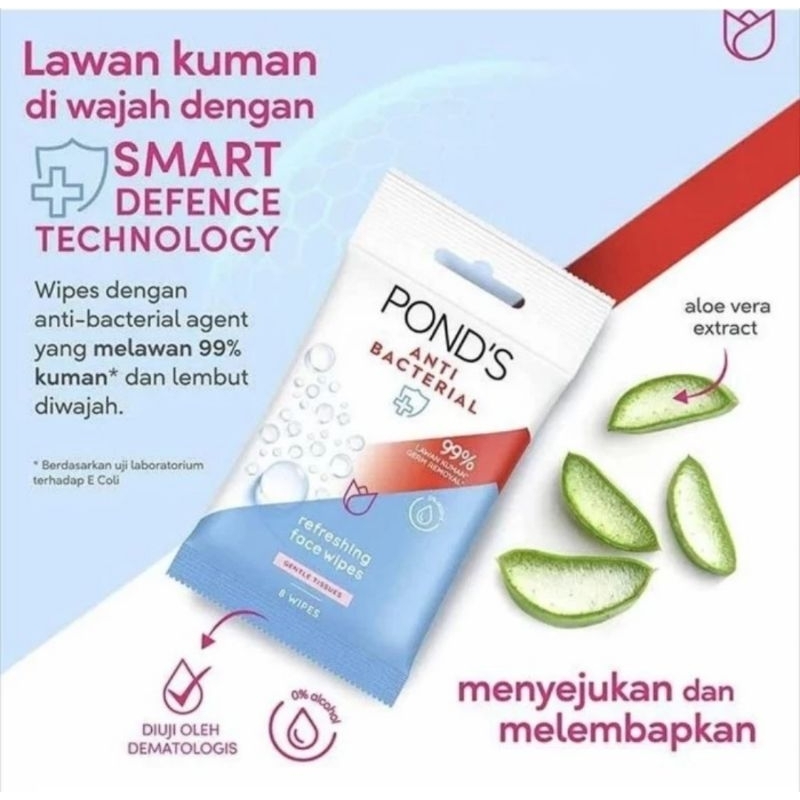 Jual POND'S Anti Bakterial Refresing Face Wipes isi 8 Tisu Wajah ( EXP ...