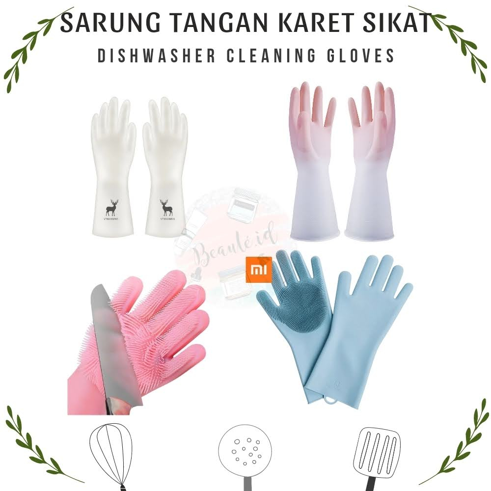 Jual Sarung Tangan Karet Cuci Piring Dengan / Tanpa Sikat Pencuci Gelas ...