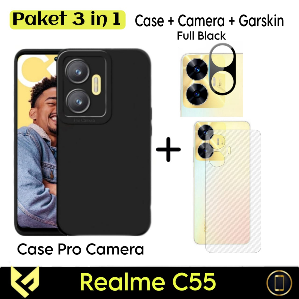 Jual PROMO Paket 3IN1 Case Pro Camera Black For REALME C55 SoftCase ...