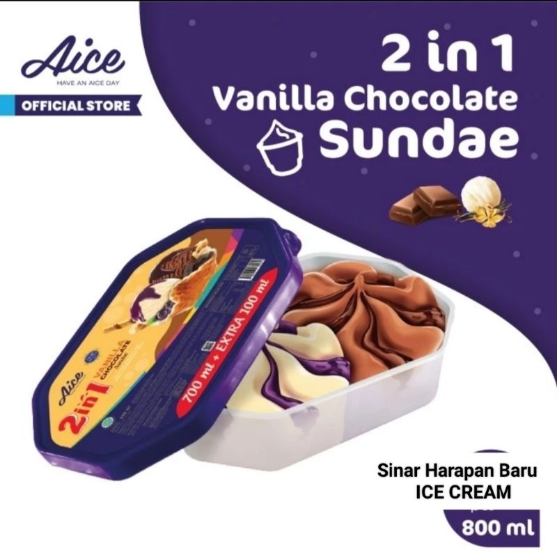 Jual ICE CREAM AICE SUNDAE VANILLA CHOCOLATE 800 ML | Shopee Indonesia