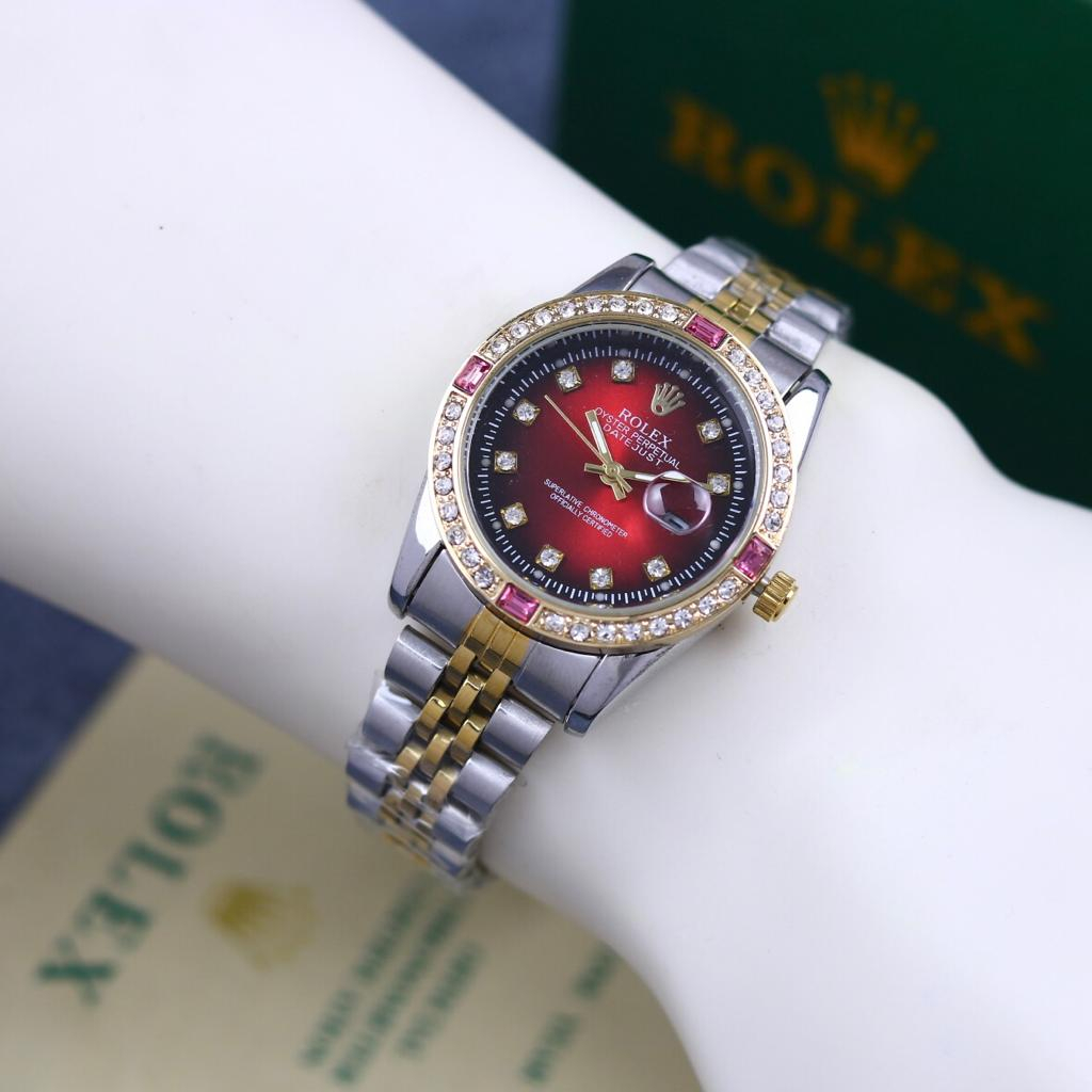 Jual Jam Tangan Wanita Rolex Tali Rantai Free Kartu Body Bulat Permata ...