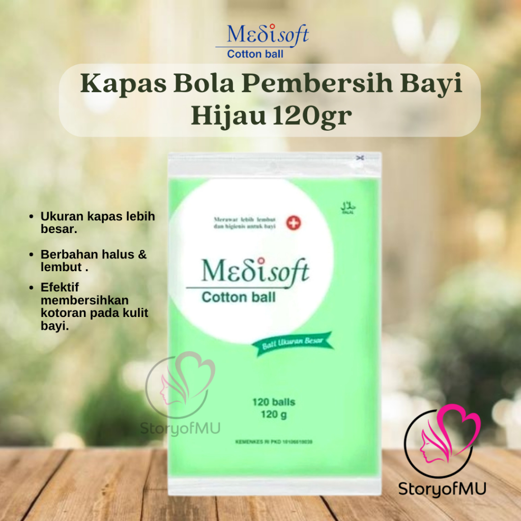 Jual KAPAS SELECTION MEDISOFT Facial Cotton Ball Hijau Bulat 120gr ...