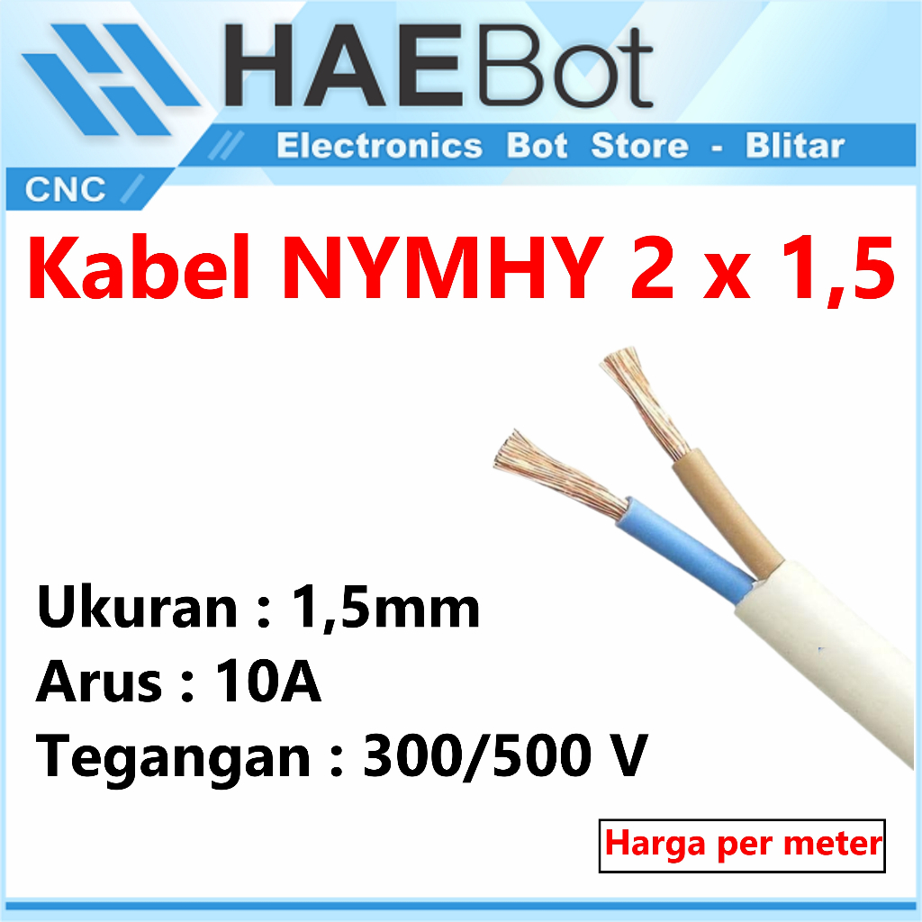 Jual [HAEBOT] Kabel Listrik Serabut NYMHY 2 x 1.5 Putih isi 2 Per 1 Meter Eceran Audio Cable ...