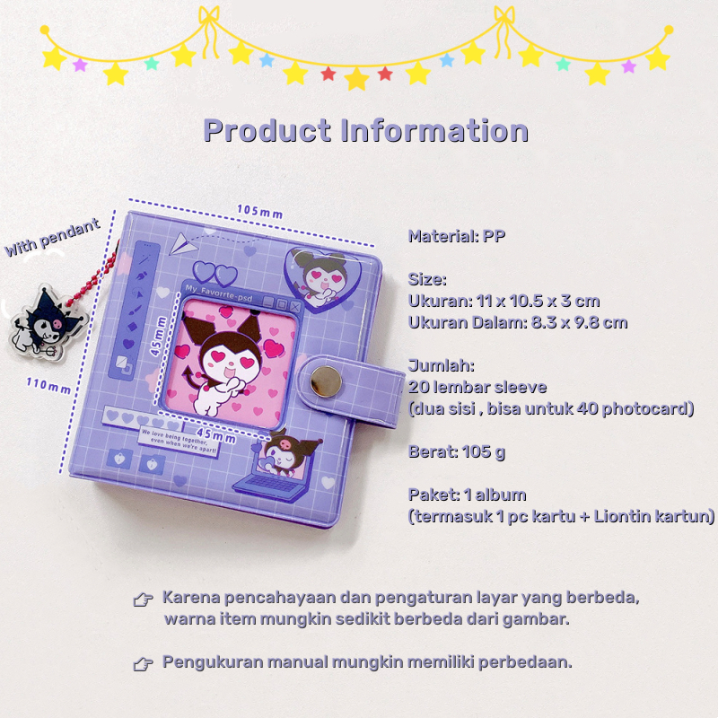 Jual Kawaii Sanrio album foto binder 3 ring mini dengan liontin 40saku ...