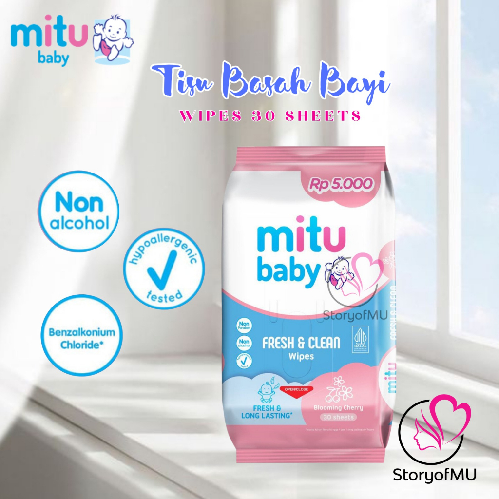 Jual MITU Baby Tisu Basah Ganti Popok 30's - Fresh & Clean | Blooming ...