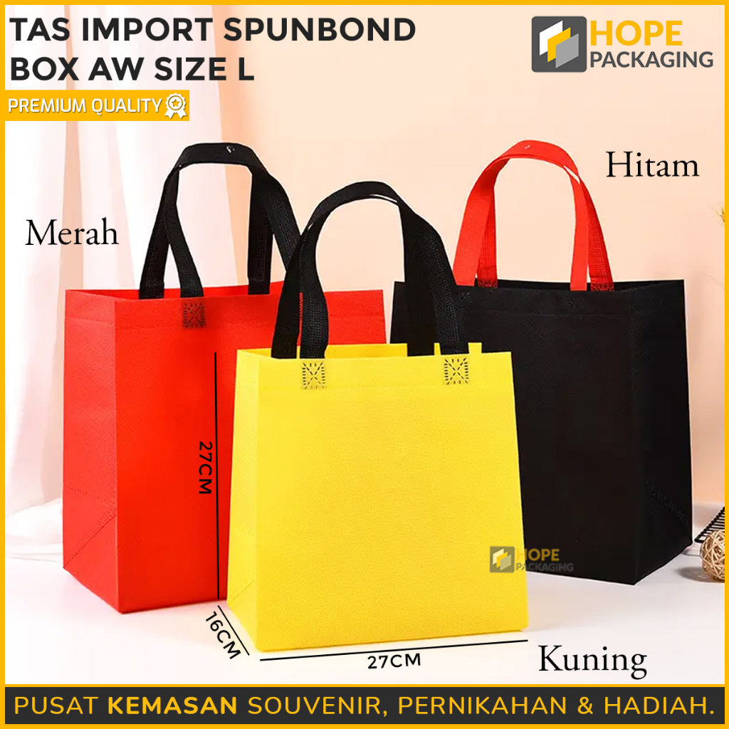 Jual [ ISI 5 PCS ] Tas Import Spunbond Box AW SIZE L polos Merah kuning ...