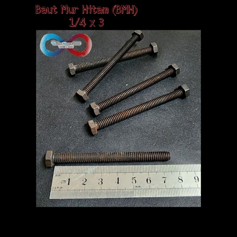 Jual Baut mur hitam (BMH) 1/4 x 3 inch | Shopee Indonesia