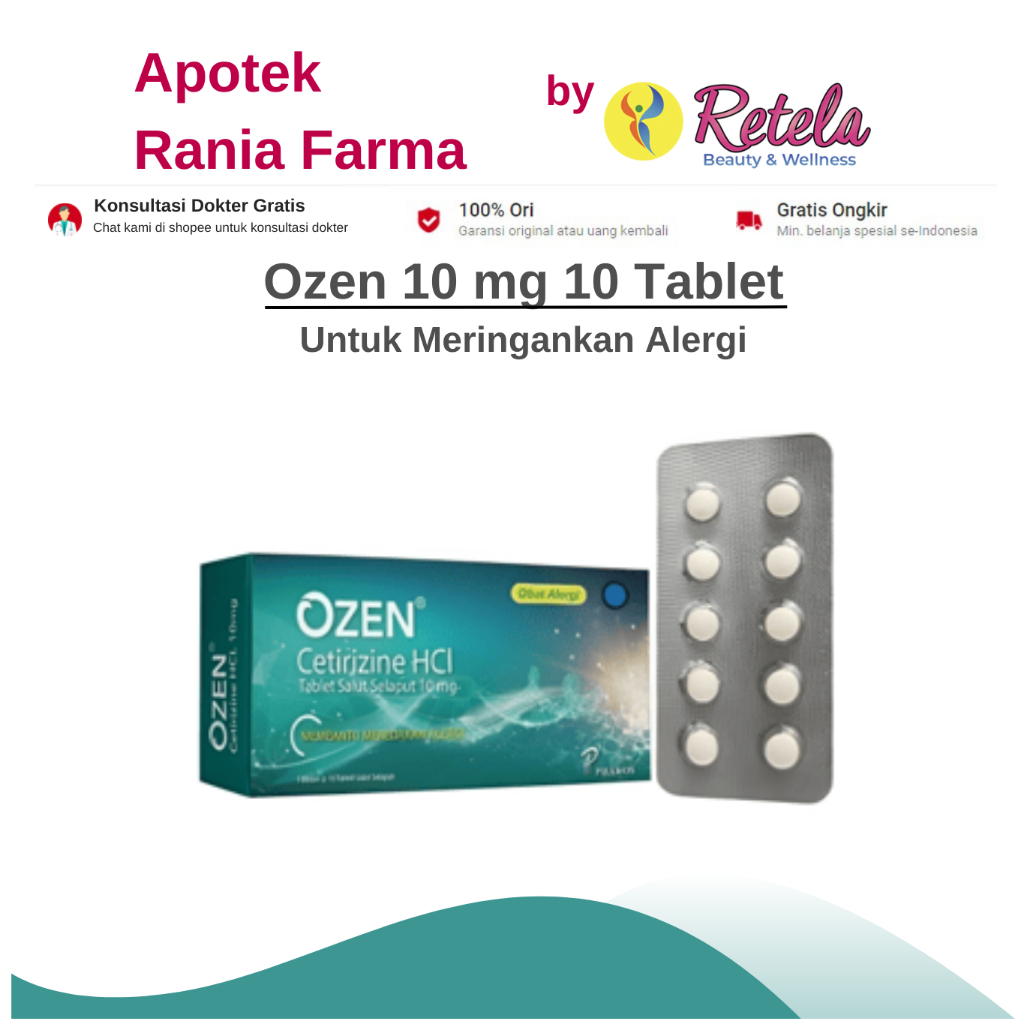 Jual OZEN 10 MG BLISTER 10 TABLET/CETIRIZINE/ANTI HISTAMINE/ANTI ALERGI ...