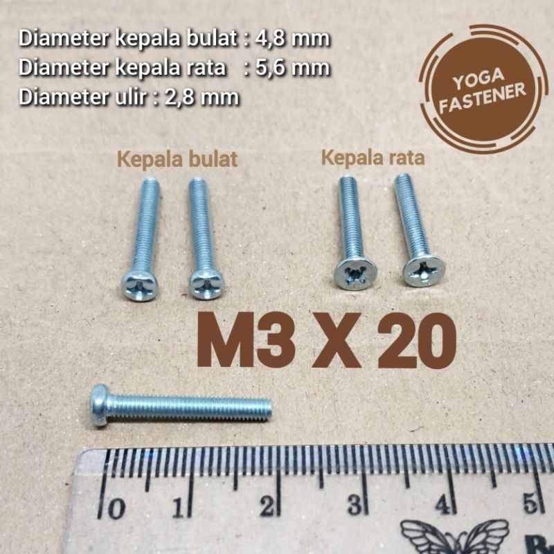 Jual 100 pcs baut M3 x 20 kepala bulat baut elektronika kayu,panjang ...
