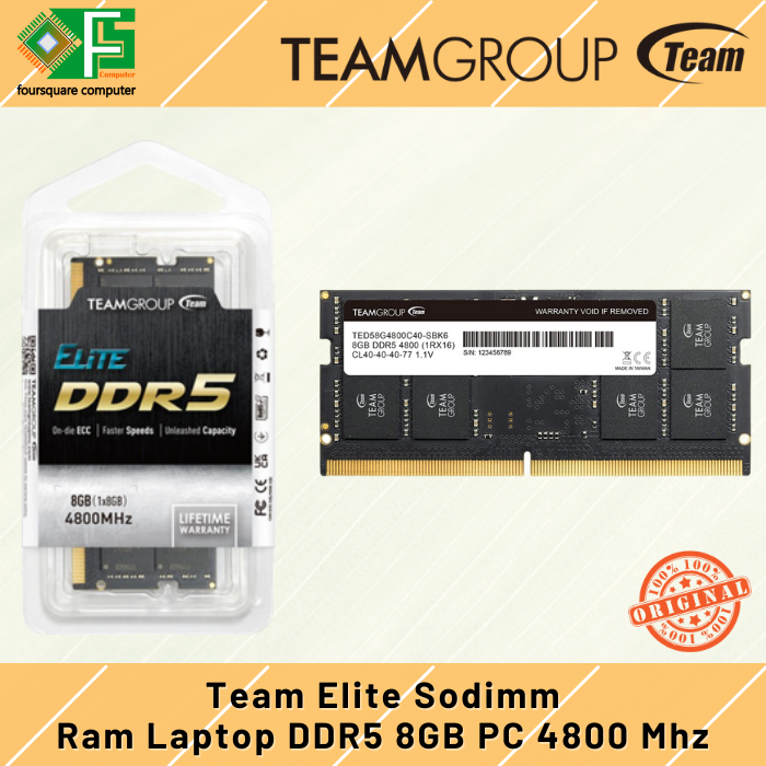 Jual Memory Ram Laptop Sodimm DDR5 8GB PC 4800 Mhz Team Elite baru resmi bergaransi | Shopee ...