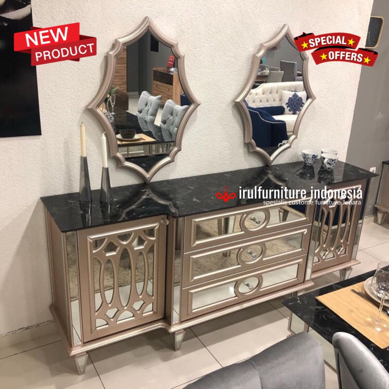 Jual meja hias ruang tamu champagne meja bufet hias kombinasi kaca meja ...