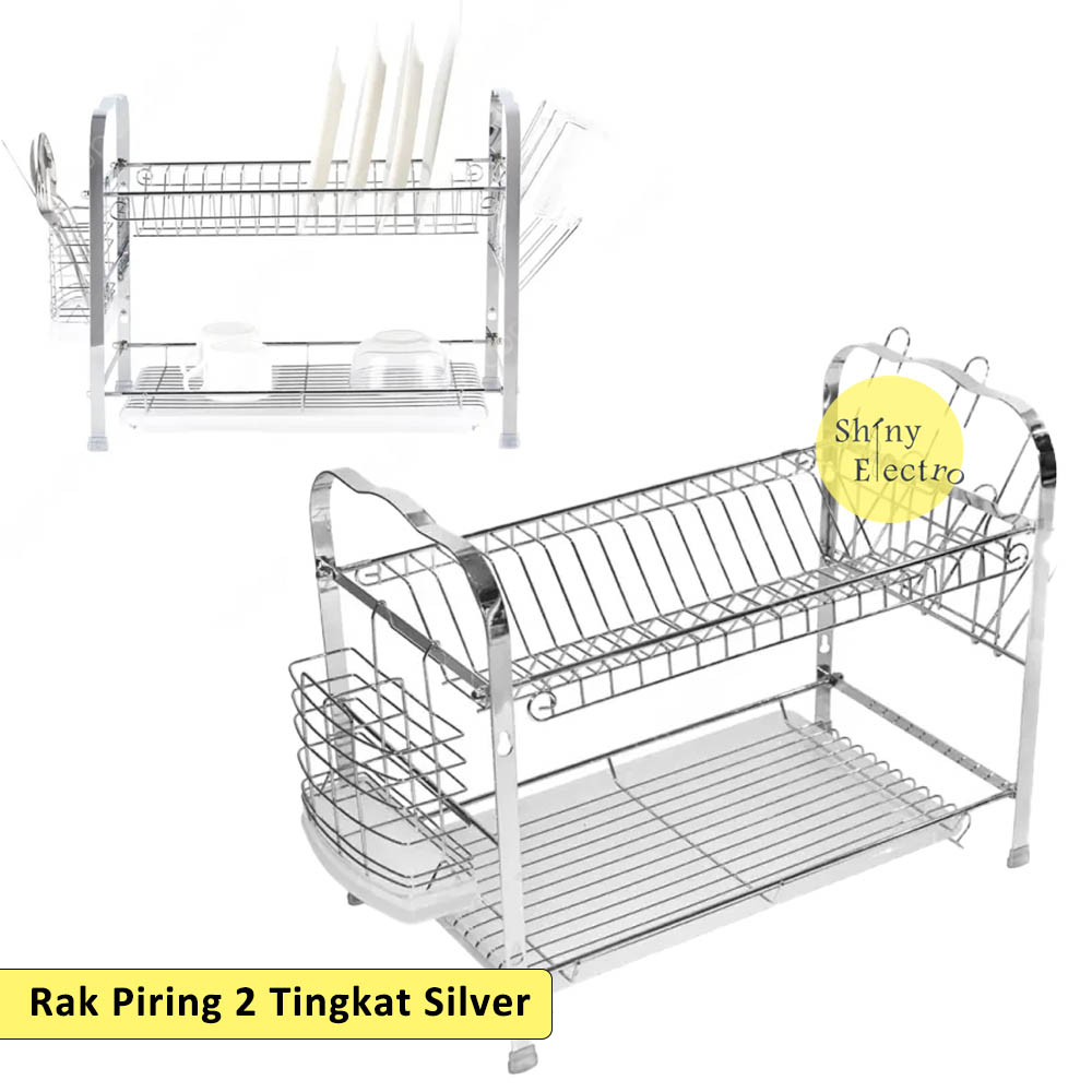 Jual Rak Piring / Mangkok - 2 Tingkat Susun Silver Besi Dengan Wadah ...