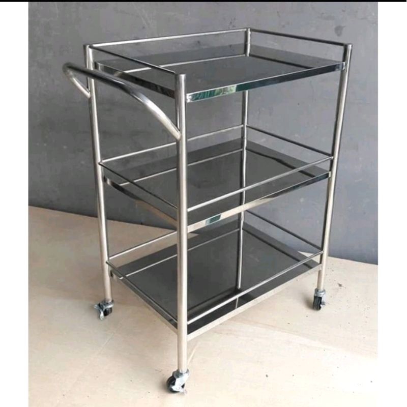 Jual Troli Instrumen 3 Rak stainless / Troli Stainless / Troli susun ...