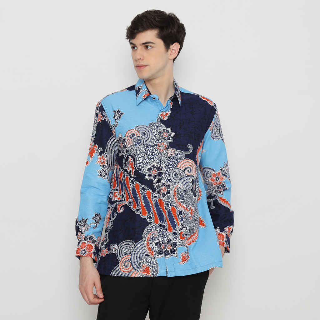 Jual Batik Semar Kemeja Lengan Panjang Visc Sekar Kenanga Ambyar Biru ...