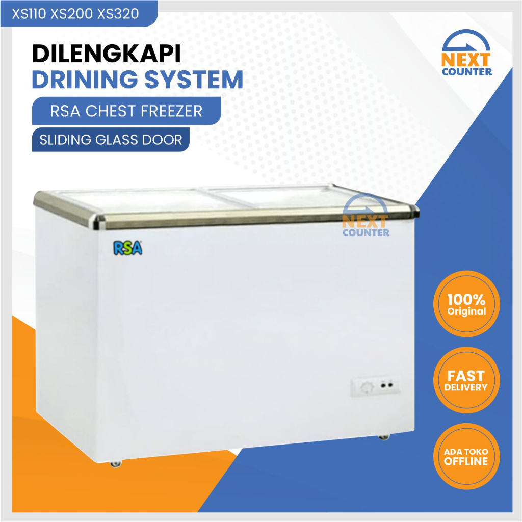 Jual RSA CHEST FREEZER SLIDING GLASS DOOR KACA DATAR XS 110 200 320 ...
