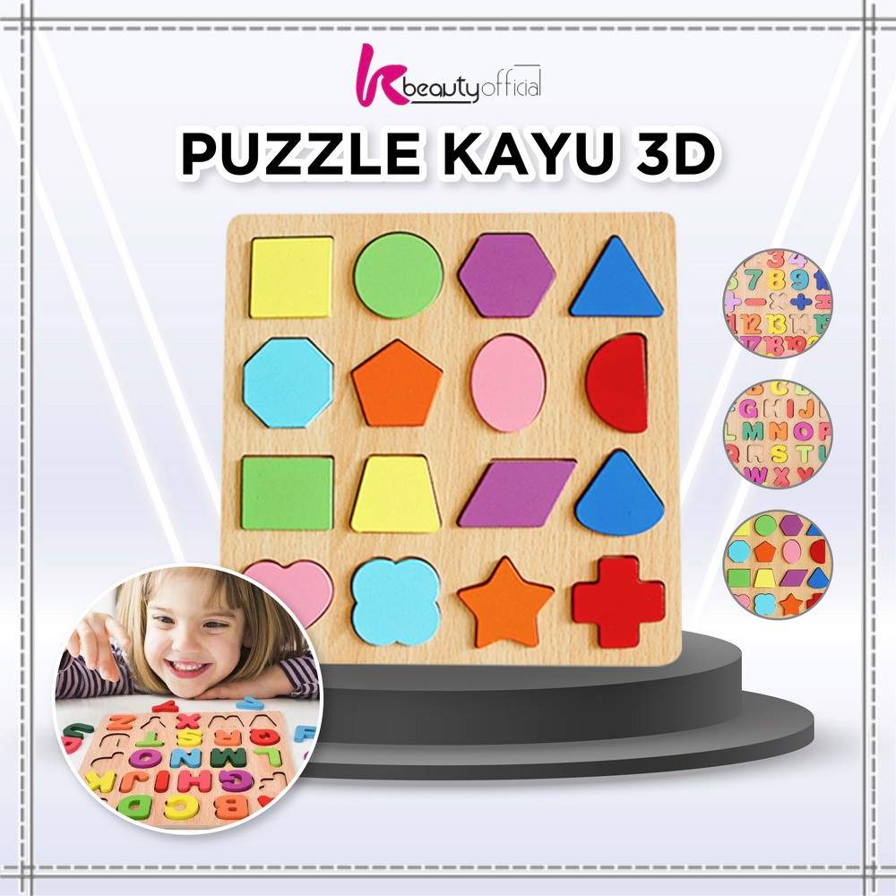 Jual KB-M313 Mainan Edukasi Anak Puzzle Kayu 3D Huruf Angka dan Bangun ...
