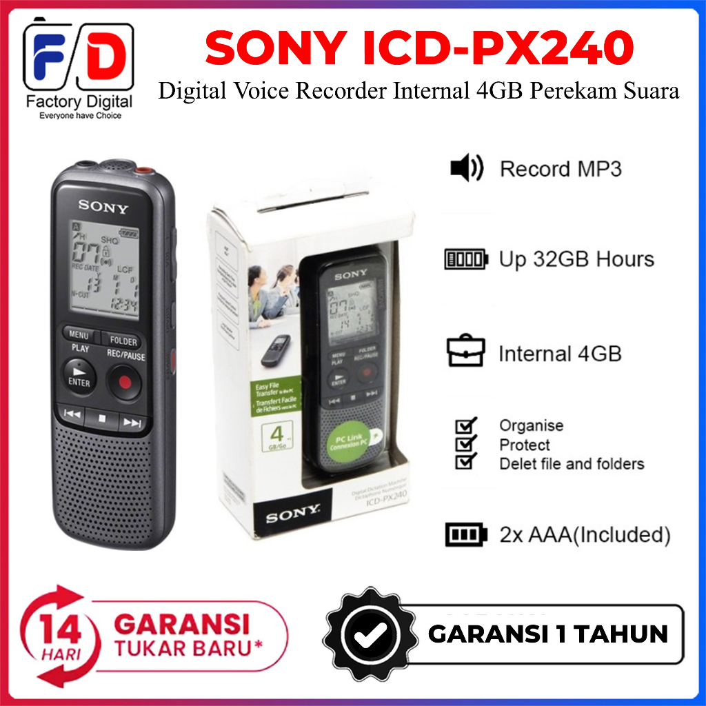 Jual Sony ICD PX240 Voice Recorder 4GB / ICD-PX240 Perekam Suara ...