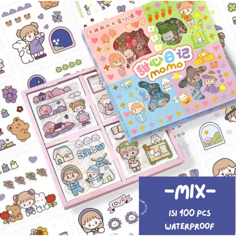 Jual STICKER MOMO MIX RAINBOW/STICKER PVC WATERPROOF BOX ISI 100 LEMBAR ...