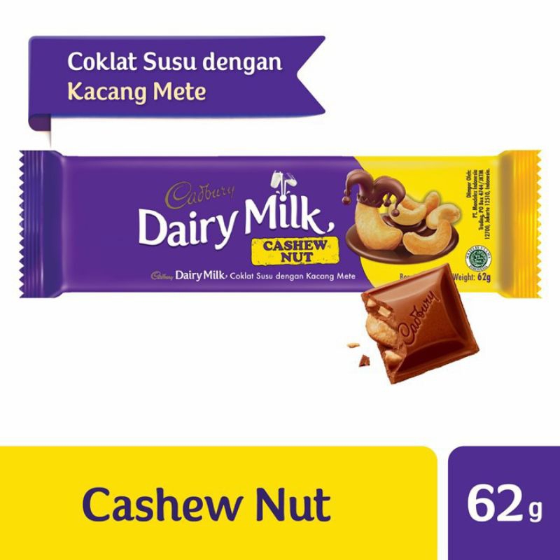 Jual Cadbury Dairy Milk Cashew Nut - Coklat Kacang 62g | Shopee Indonesia