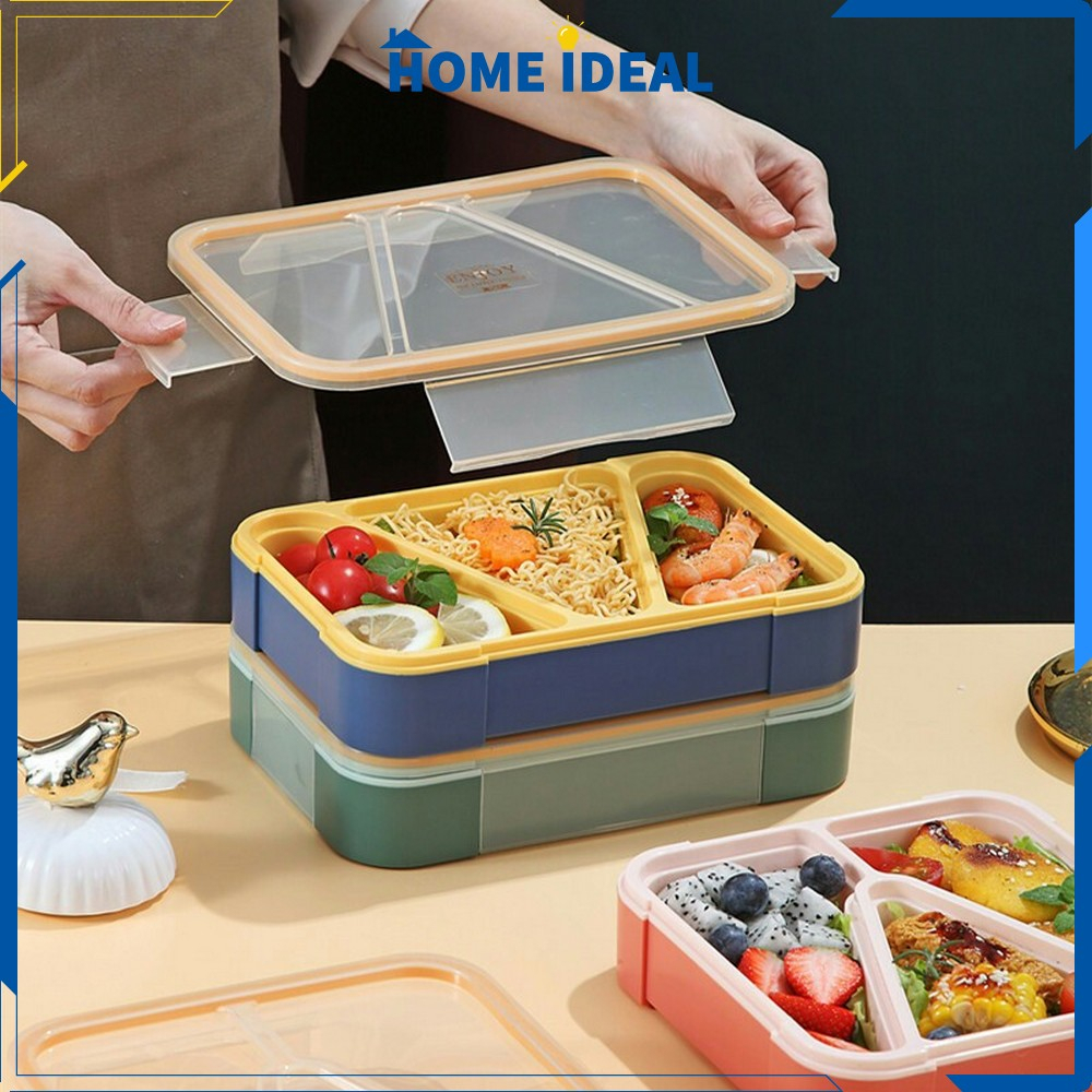 Jual Kotak Bento Set Sendok 3 Sekat Anti Tumpah BPA FREE / Tempat Bekal Set Lunch Box Tempat ...