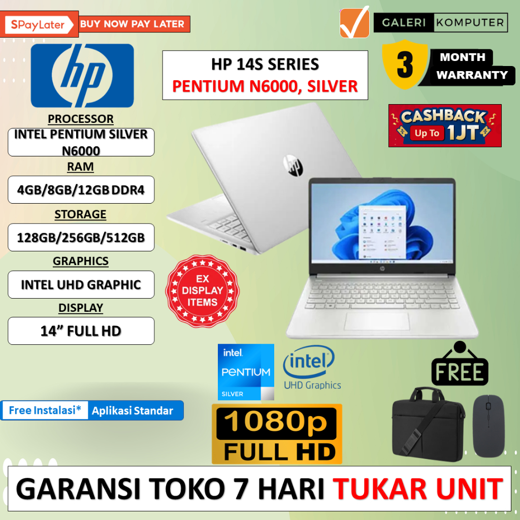 Jual Laptop HP 14s Intel Pentium Silver N6000 12GB 512GB SSD FHD ...