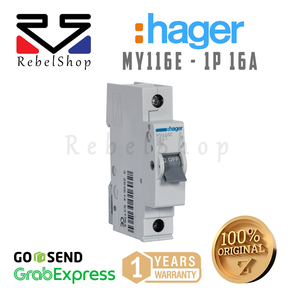 Jual Hager MCB 1P 16A MY116E 4.5kA 1 Phase 16 Ampere SNI - Single Pole ...