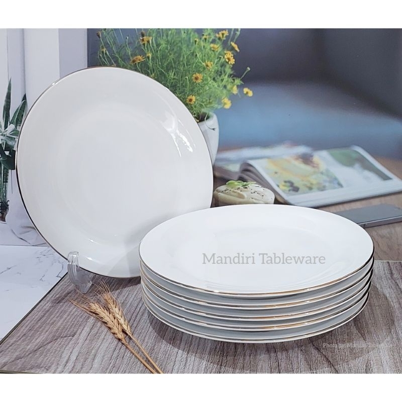 Jual [BEST SELLER] 6 Pcs Piring Makan Ceper Keramik 10 Inch | Gold Line ...