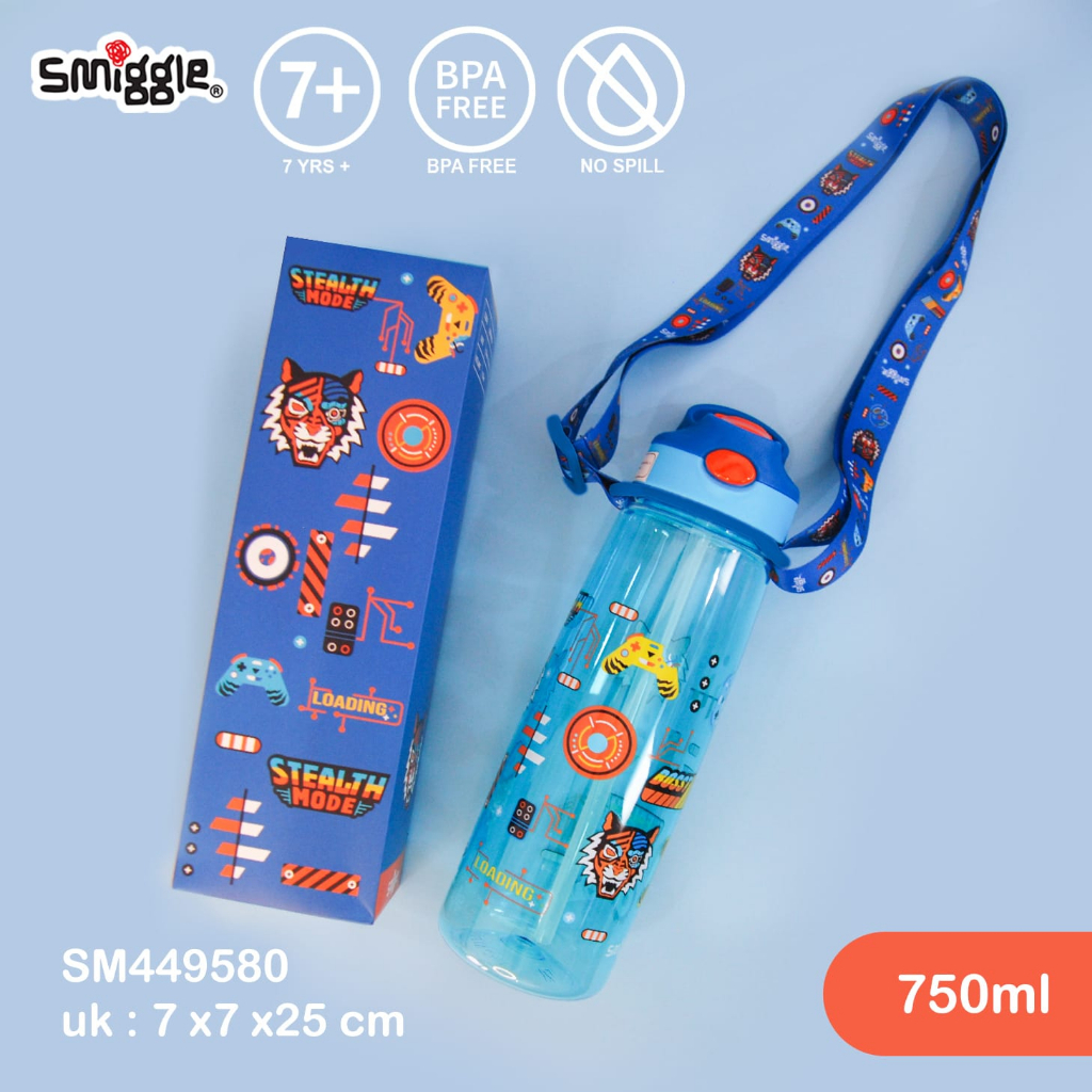 Jual SMIGGLE junior Botol Air Minum Anak Sedotan silicone 430ml dan 750ml dengan tali panjang ...