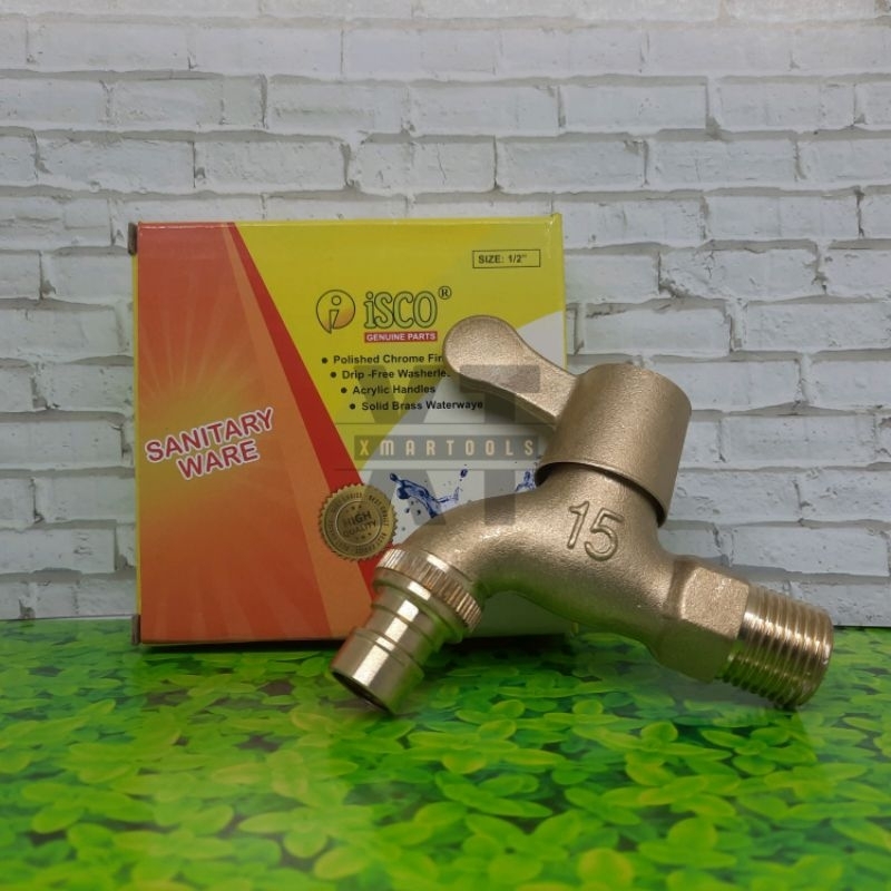 Jual Kran Air Full Kuningan 1/2" Inchi ISCO / Kran Tembok Taman dobel ...