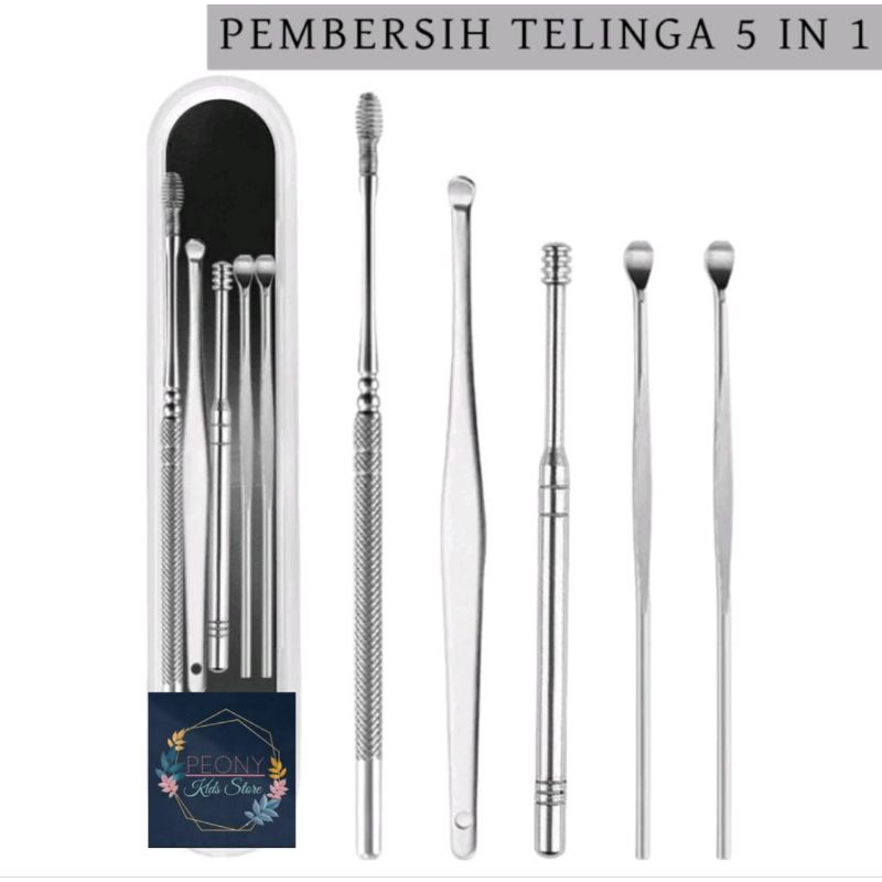 Jual Alat pembersih telinga set 5 in 1 stainless steel/ear picker/korek ...
