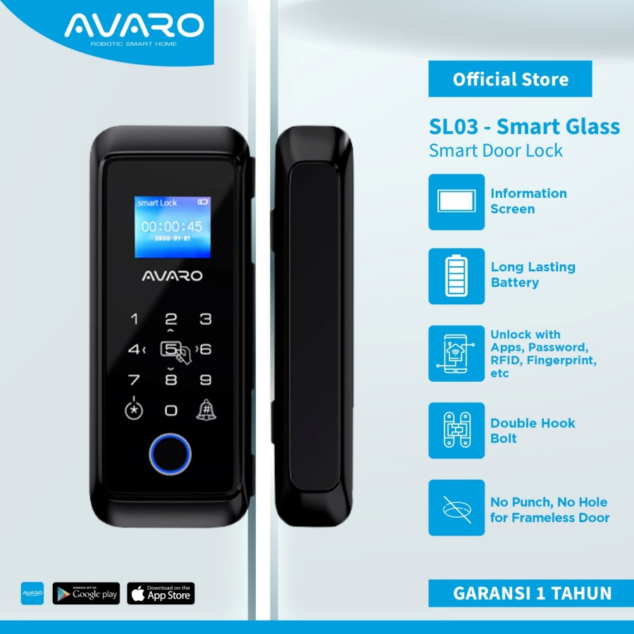 Jual SMART DOOR LOCK AVARO SL03 SMARTDOOR LOCK GLASS DOOR SMARTLOCK ...