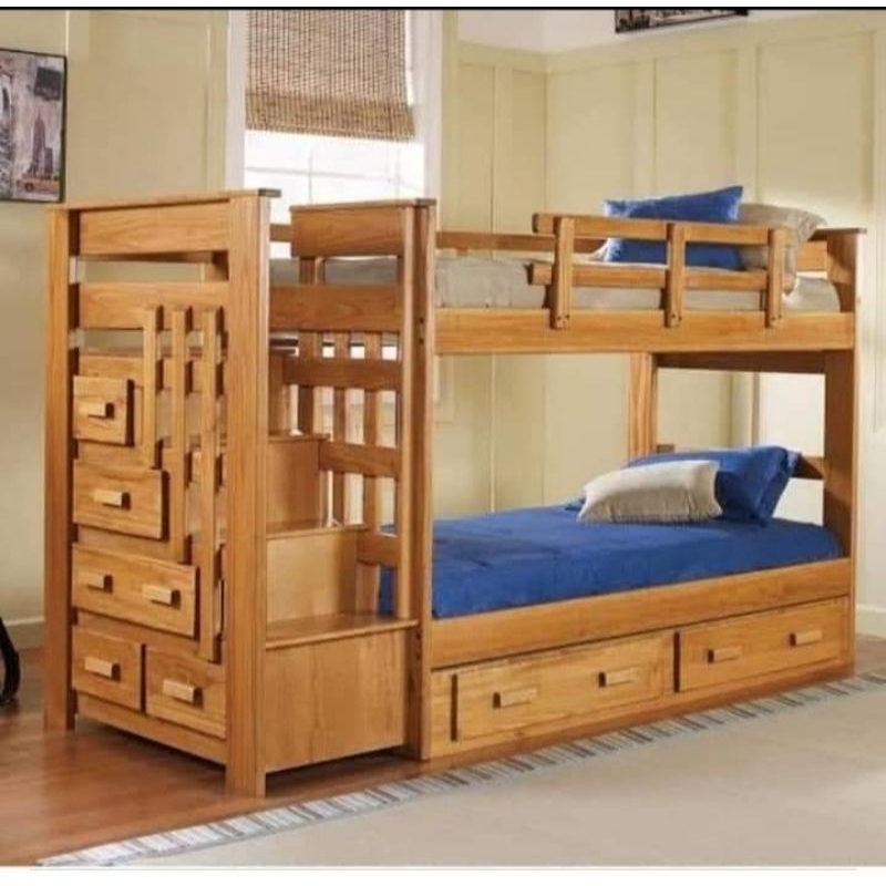 Jual Tempat Tidur Tingkat Ranjang Tangga Laci Kayu Jati Furniture Mebel