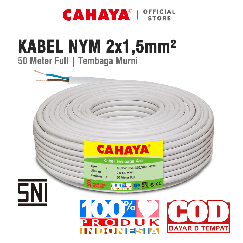 Jual CAHAYA - Kabel Listrik NYM 2 x 1,5mm 50 Meter Full / Kabel Tembaga Murni PVC SNI | Shopee ...