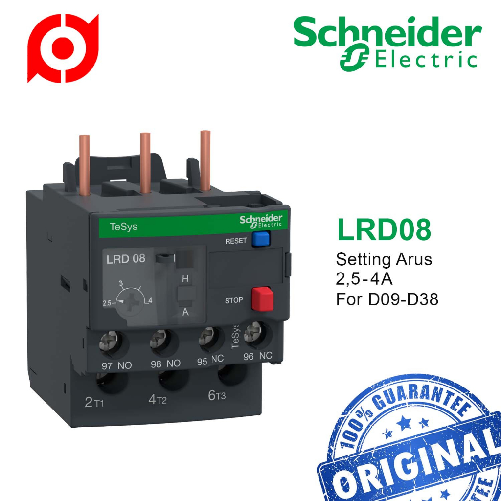Jual Thermal Overload Relay LRD08 2,5-4A Termal Kontaktor Schneider ...