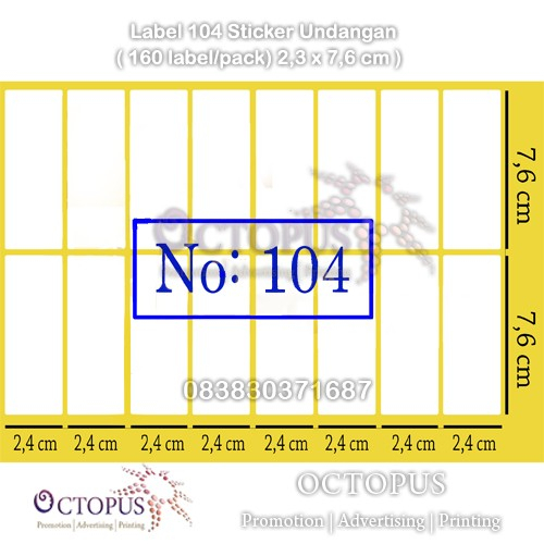 Jual Label 104 Sticker Undangan (160 label/pack) 2,3 x 7,6 cm | Shopee ...