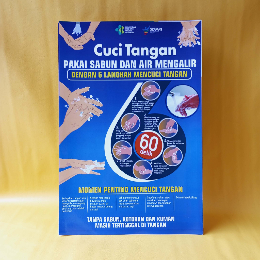 Jual Poster Cuci Tangan | Poster 6 Langkah Mencuci Tangan | Poster Cara ...