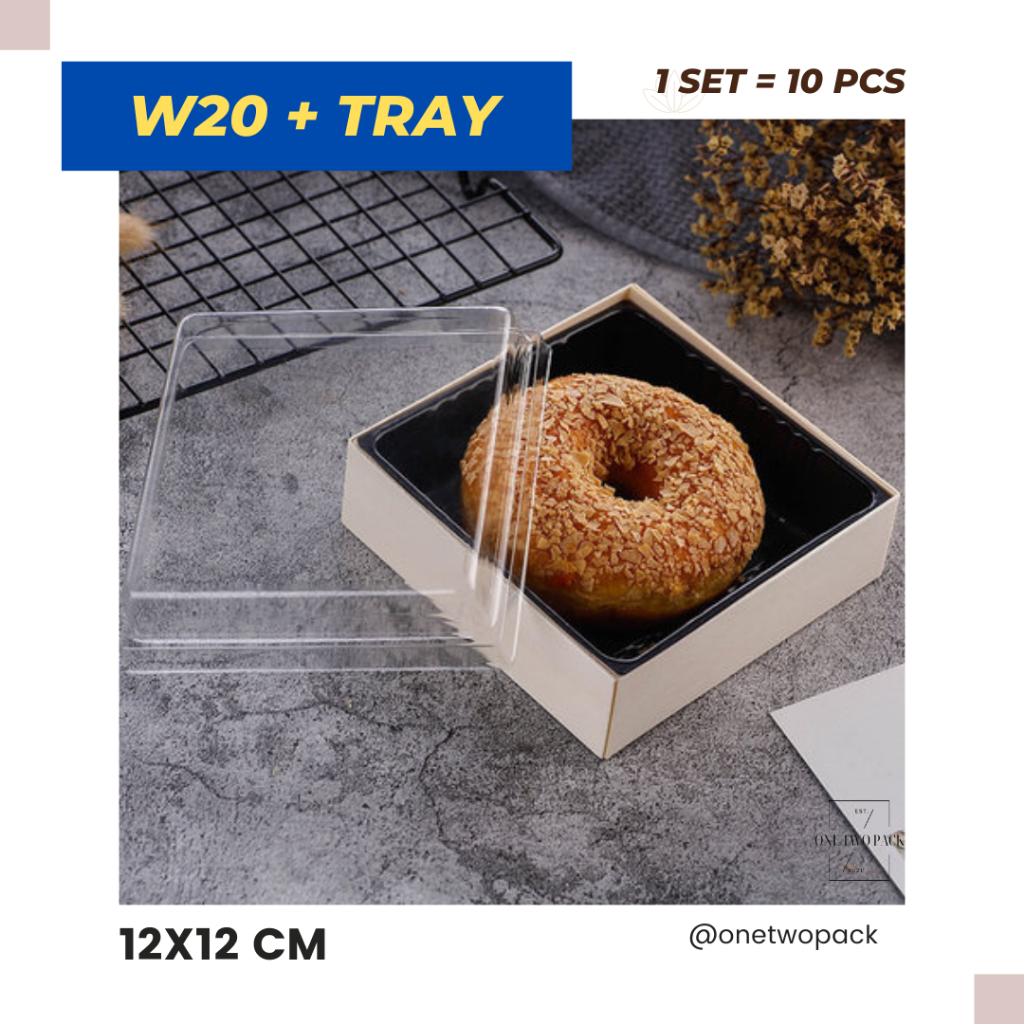 Jual [10 pcs] W20 DENGAN TRAY | Box Mini Tart Kotak Kue 12x12 cm Donut Takeaway Cake, Mini Tart ...