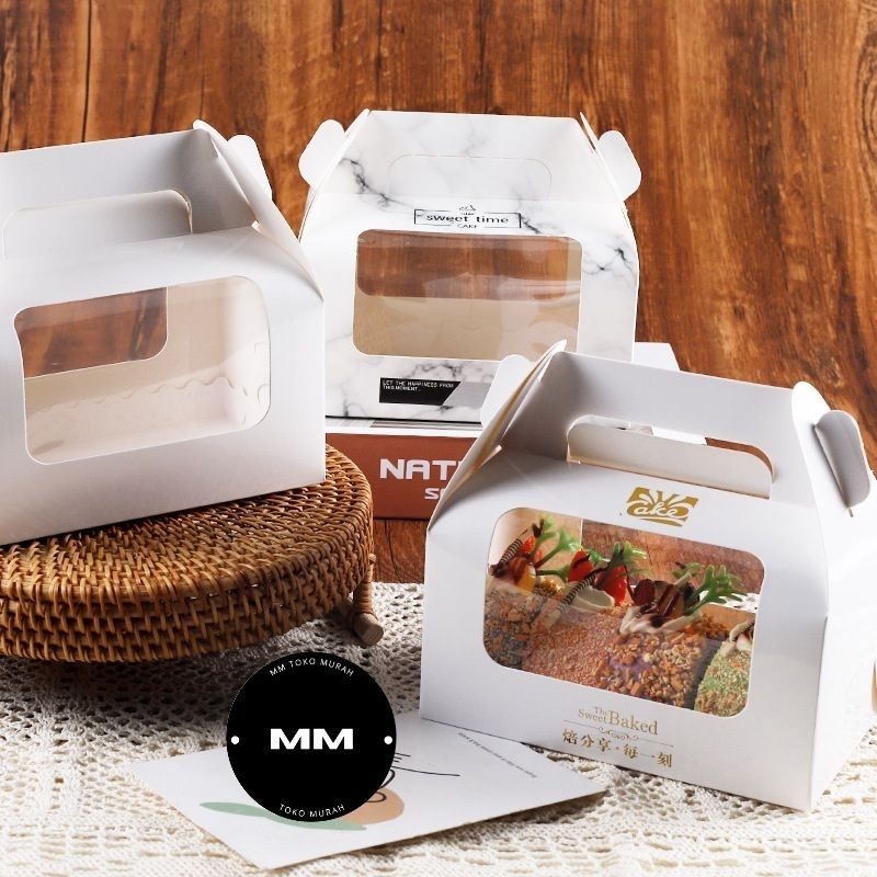Jual 10pcs 16x9x8cm PAPER BOX KUE HANDLE dus box bolu gulung roll cake ...
