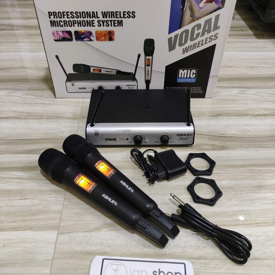 Jual Mic Wireless Ashley Voice1 Voice 1 Original 2 Mic Genggam UHF ...