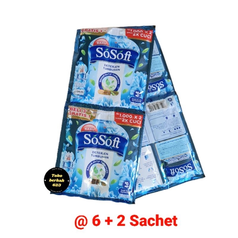 Jual SOSOFT Detergen Cair 1/2 Renceng @6 +2 80ML | Shopee Indonesia
