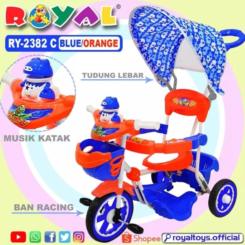 Jual BECAK SEPEDA RODA TIGA TRICYCLE STROLLER ROYAL 2382 CANOPY KANOPI ...
