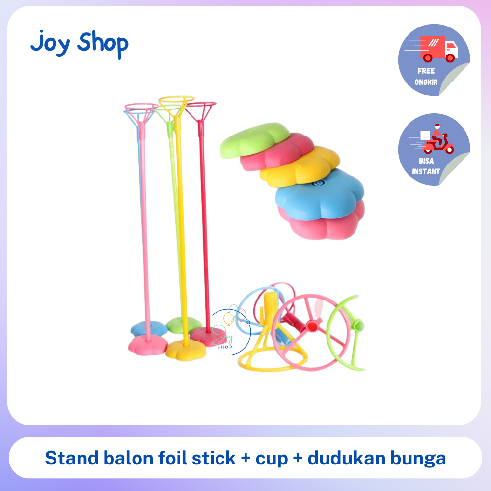 Jual Stand Balon Foil termasuk Stick + cup + dudukan bunga plastik ...